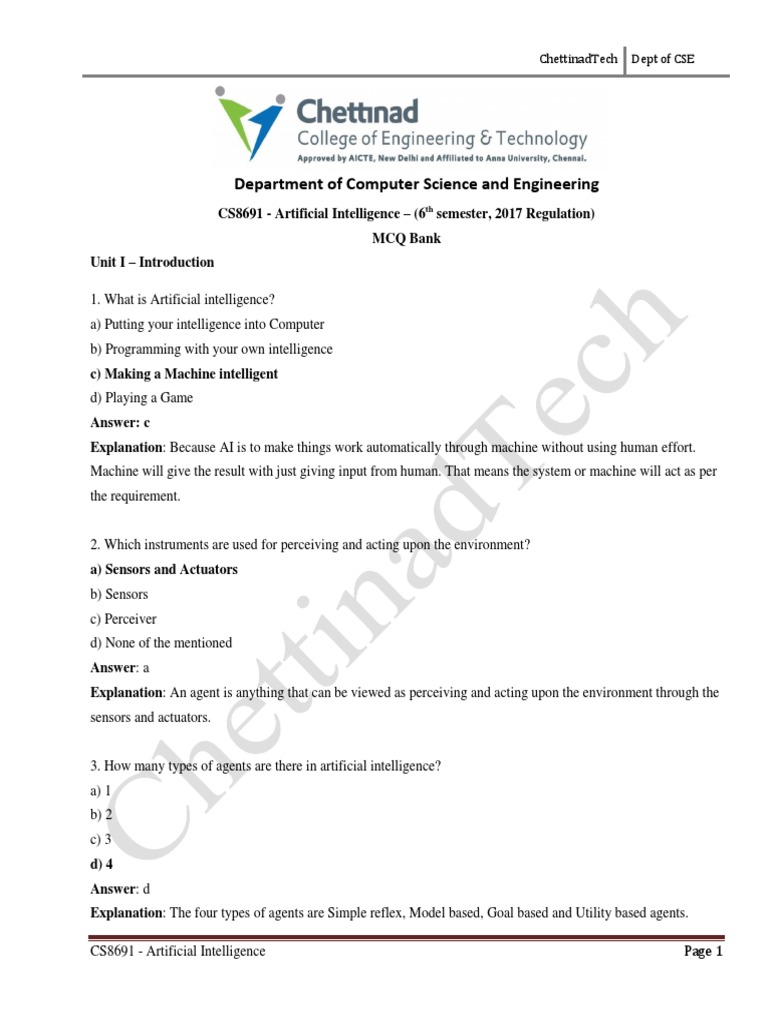 Department of Computer Science and Engineering: Chettinadtech Dept of Cse | PDF | Artificial ...