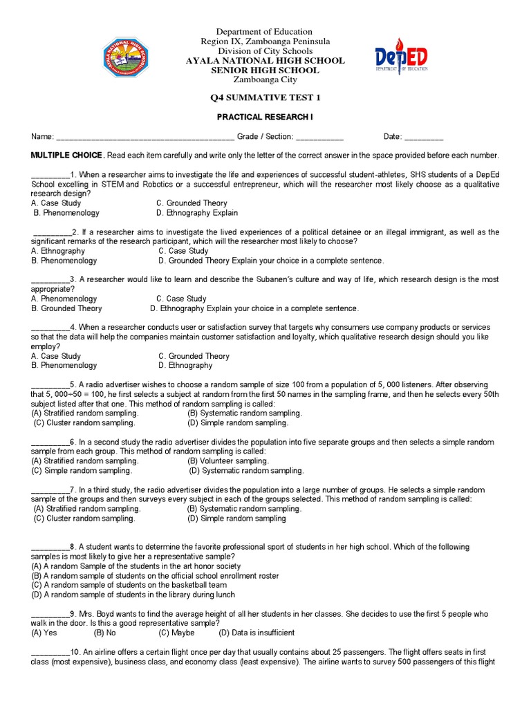 Ayala National High School Senior High School | PDF | Sampling ...