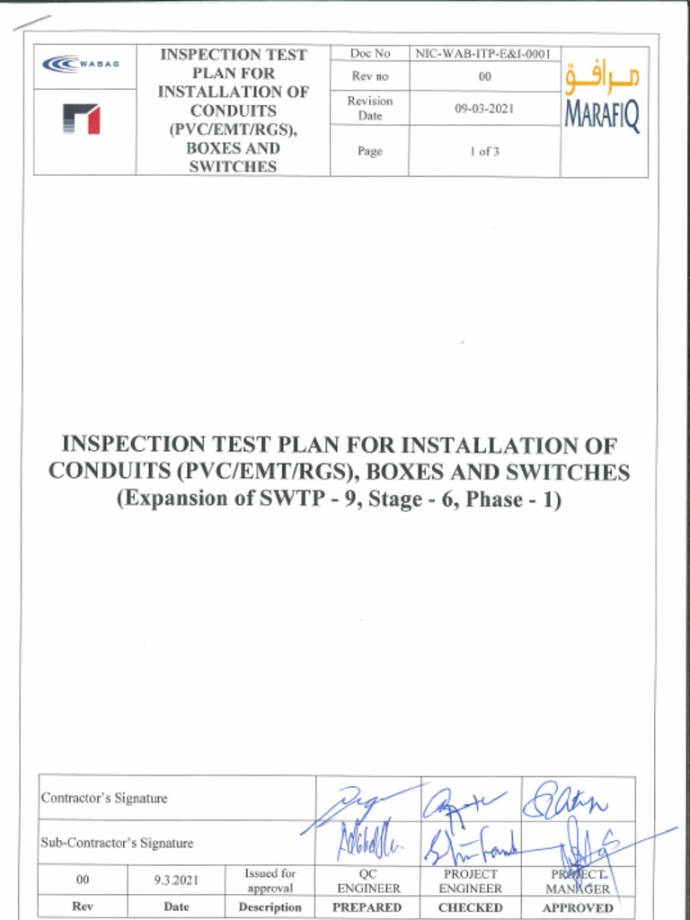 ITP & Checklist For Installtion of Conduits, Boxes Ans Switches Rev.0 ...