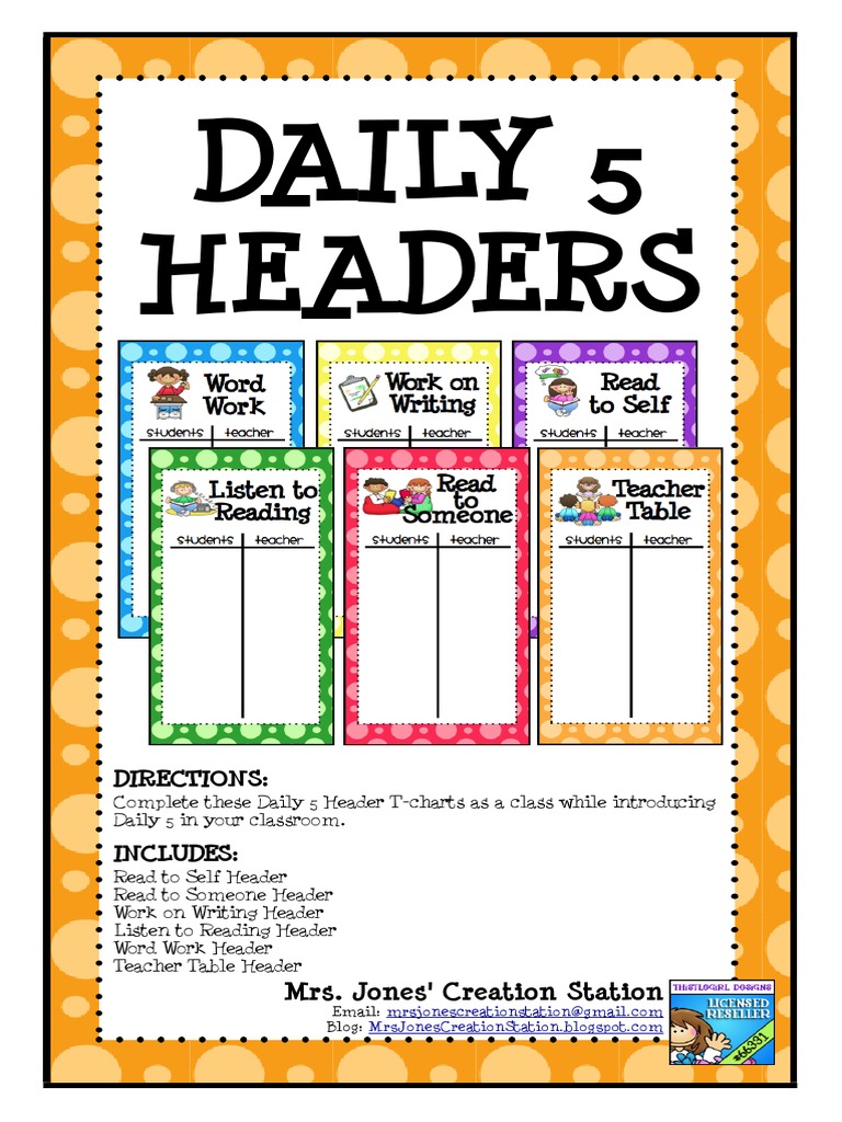 Daily 5 Headers: Mrs. Jones' Creation Station | PDF