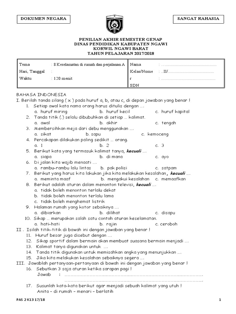 Soal PAS K13 Tema 8 B Kls 2 | PDF