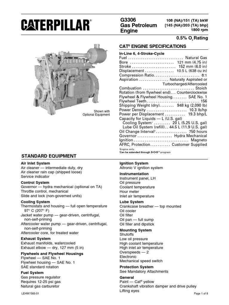 0.5% O Rating CAT Engine Specifications: G3306 Gas Petroleum Engine ...