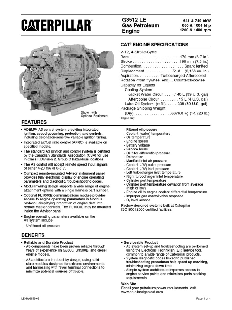 CAT Engine Specifications: G3512 LE Gas Petroleum Engine | PDF ...