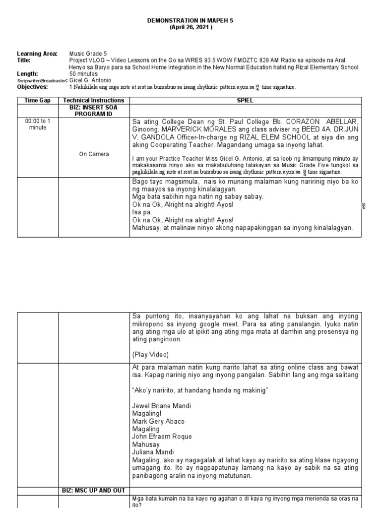 SCRIPT MAPEH Final | PDF
