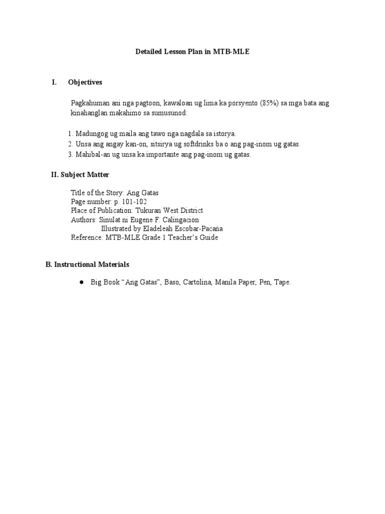 Detailed Lesson Plan in MTB-MLE | PDF