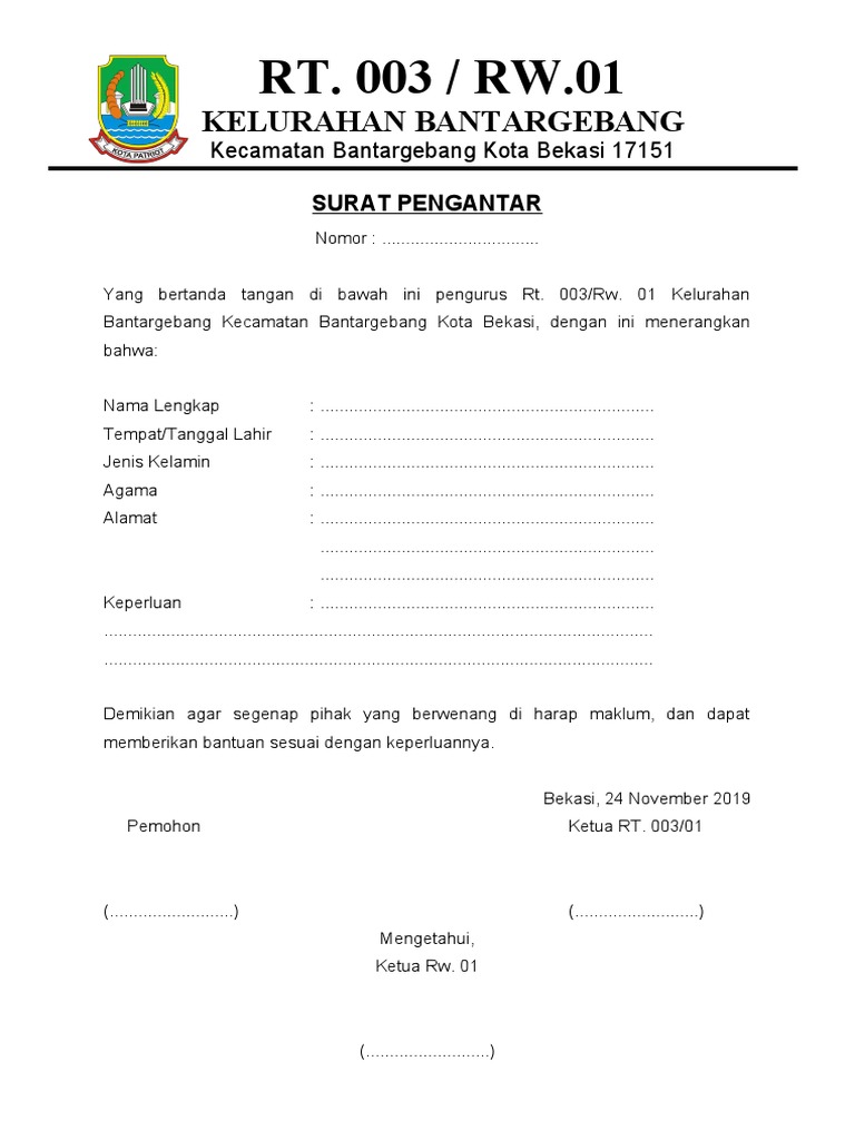Contoh Surat Pengantar RT RW | PDF