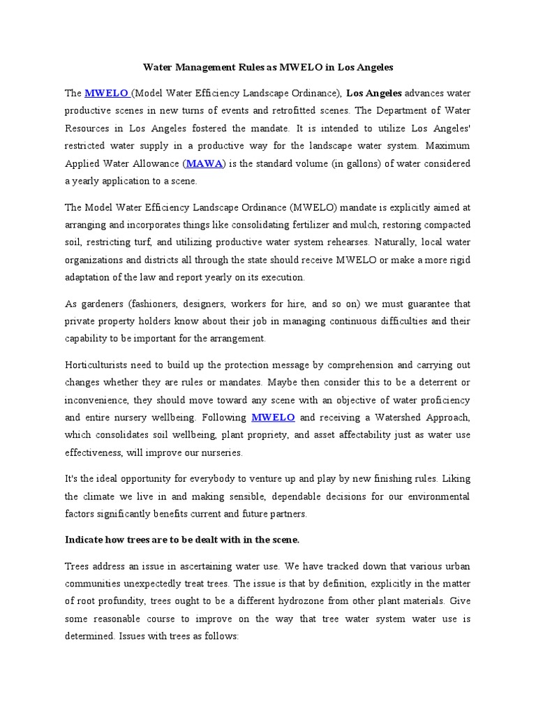 MWELO Water Management in Los Angeles | PDF | Water Supply Network | Water