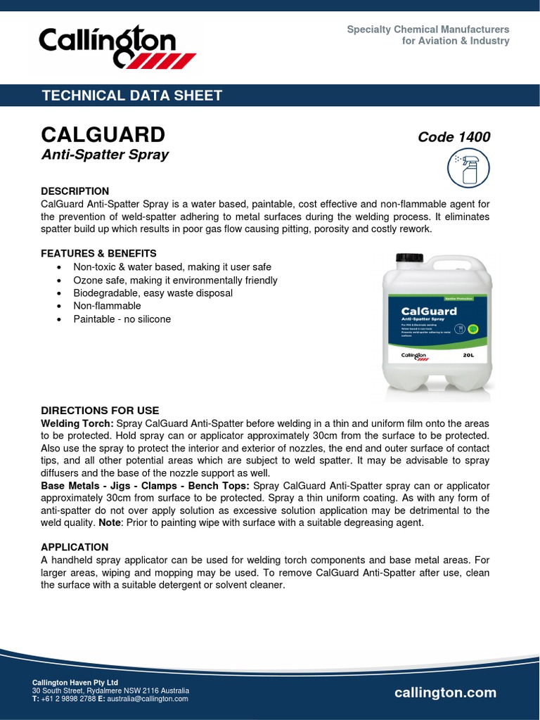 Calguard Anti-Spatter Spray TDS en | PDF | Welding | Construction