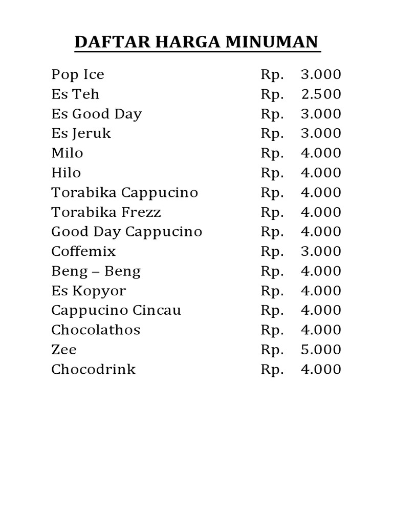 Daftar Harga Minuman | PDF
