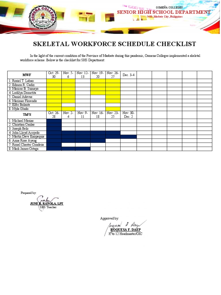 Checklist For Skeletal Schedule | PDF