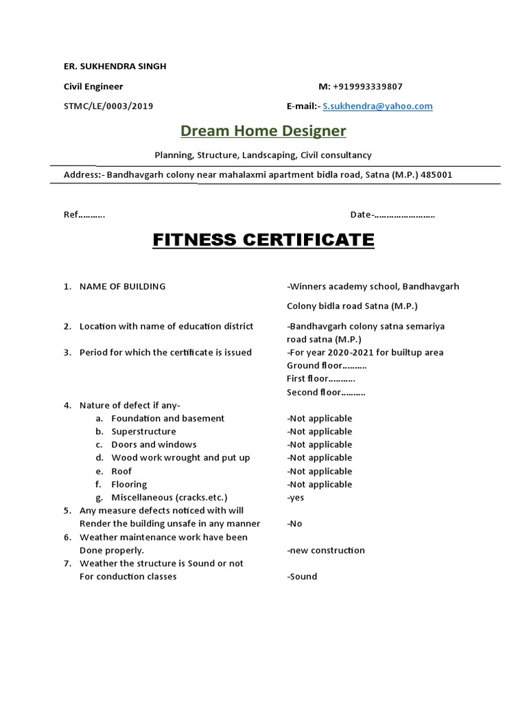 Dream Home Designer: Fitness Certificate | PDF