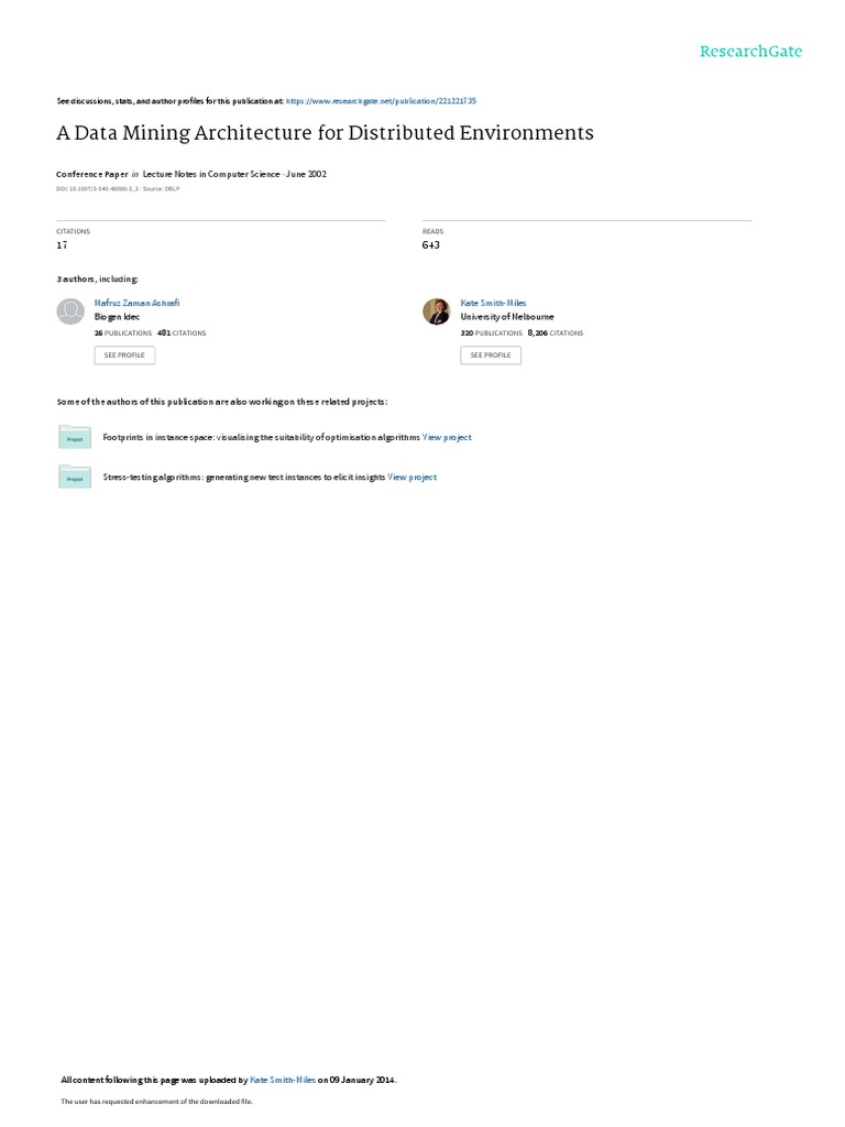A Data Mining Architecture For Distributed Environments: Lecture Notes ...