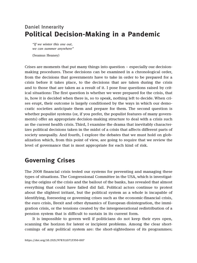 Political Decision Making During Pandemics | PDF | Climate Change ...