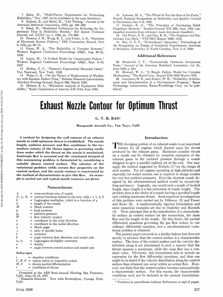 Exhaust Nozzle Contour For Optimum Thrust: G. V. R. RAO | PDF | Physics ...