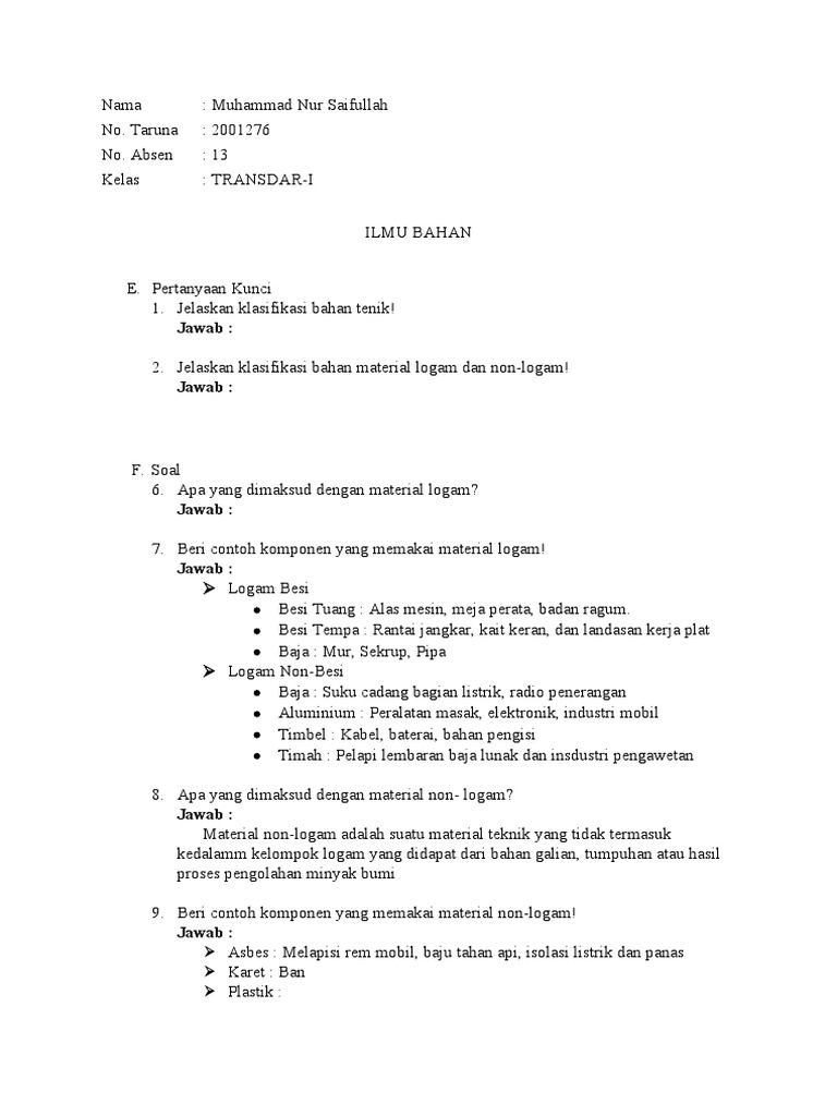 Klasifikasi Dan Contoh Material Logam Pdf