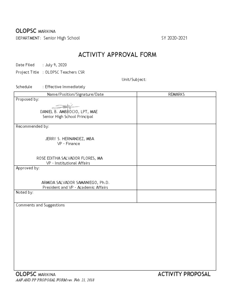 Activity Approval Form: Olopsc | PDF | Corporate Social Responsibility ...