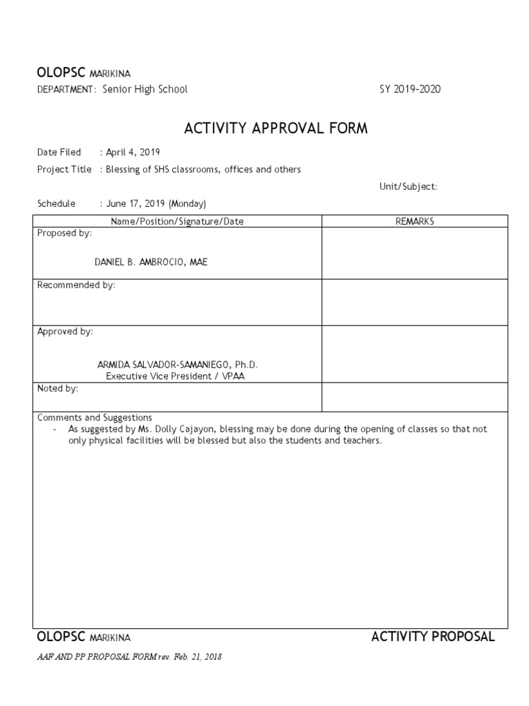 Activity Approval Form: Olopsc | PDF