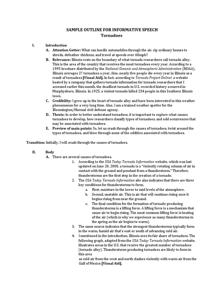 Sample Outline For Informative Speech | PDF | Tornadoes | Thunderstorm
