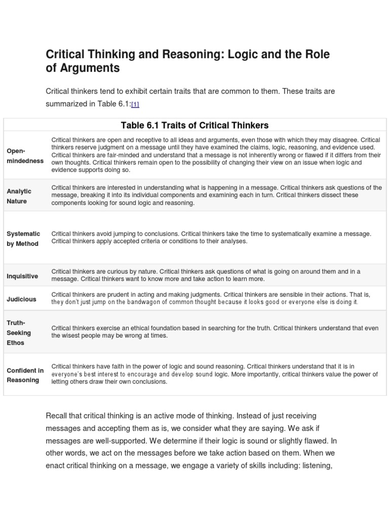 Traits of Effective Critical Thinkers | PDF | Deductive Reasoning ...