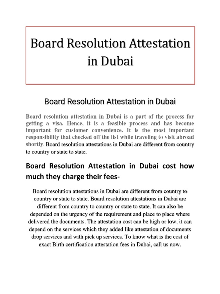 Board Resolution Attestation in Dubai | PDF | Business | Economies