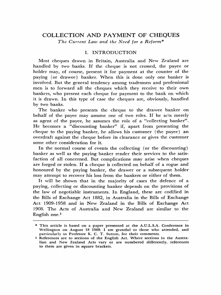 Collection and Payment of Cheques | PDF | Negotiable Instrument | Cheque