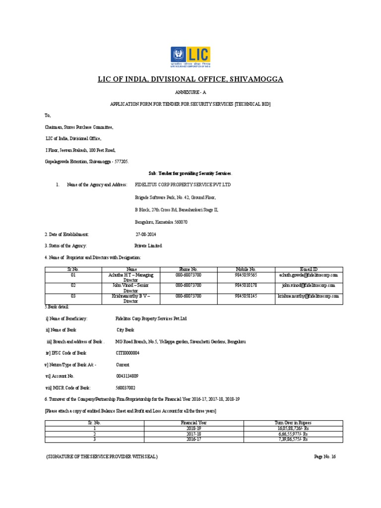 Lic of India, Divisional Office, Shivamogga | PDF | Security Guard | Banks