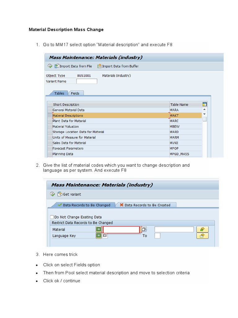 Mm17: mass maintenance of material master in sap