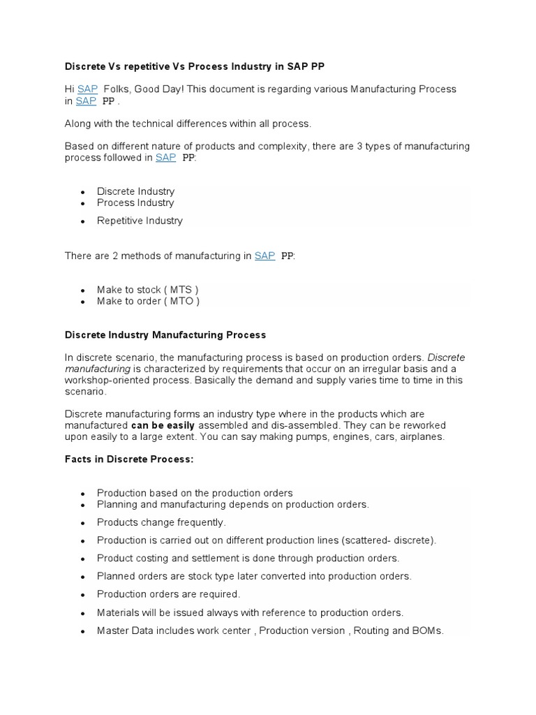 Understanding Discrete, Process, and Repetitive Manufacturing Processes ...