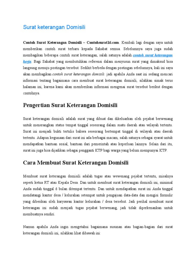Contoh Surat Keterangan Domisili | PDF