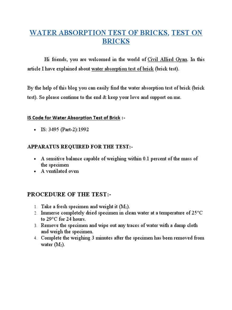 Bricks Test Procedures | PDF | Brick | Cement