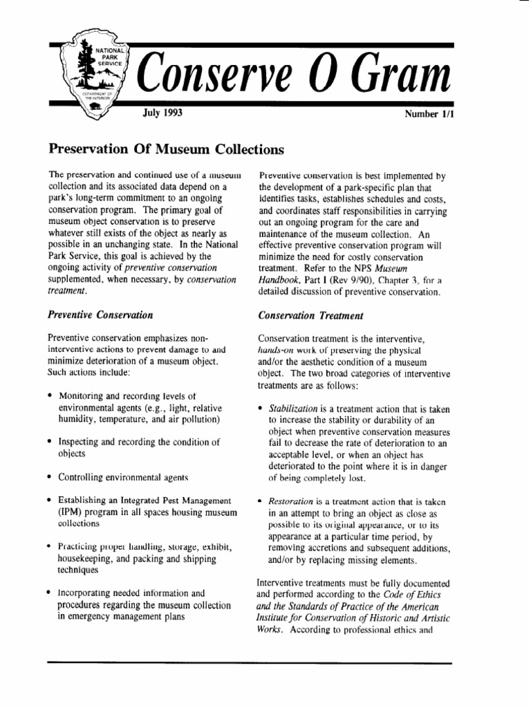 Preservation of Museum Collections: Preventive Conservation ...