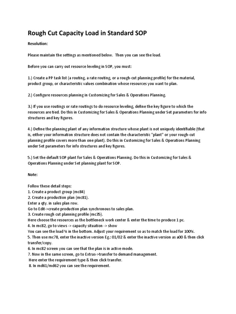SOP Rough Cut Capacity Load Guide | PDF