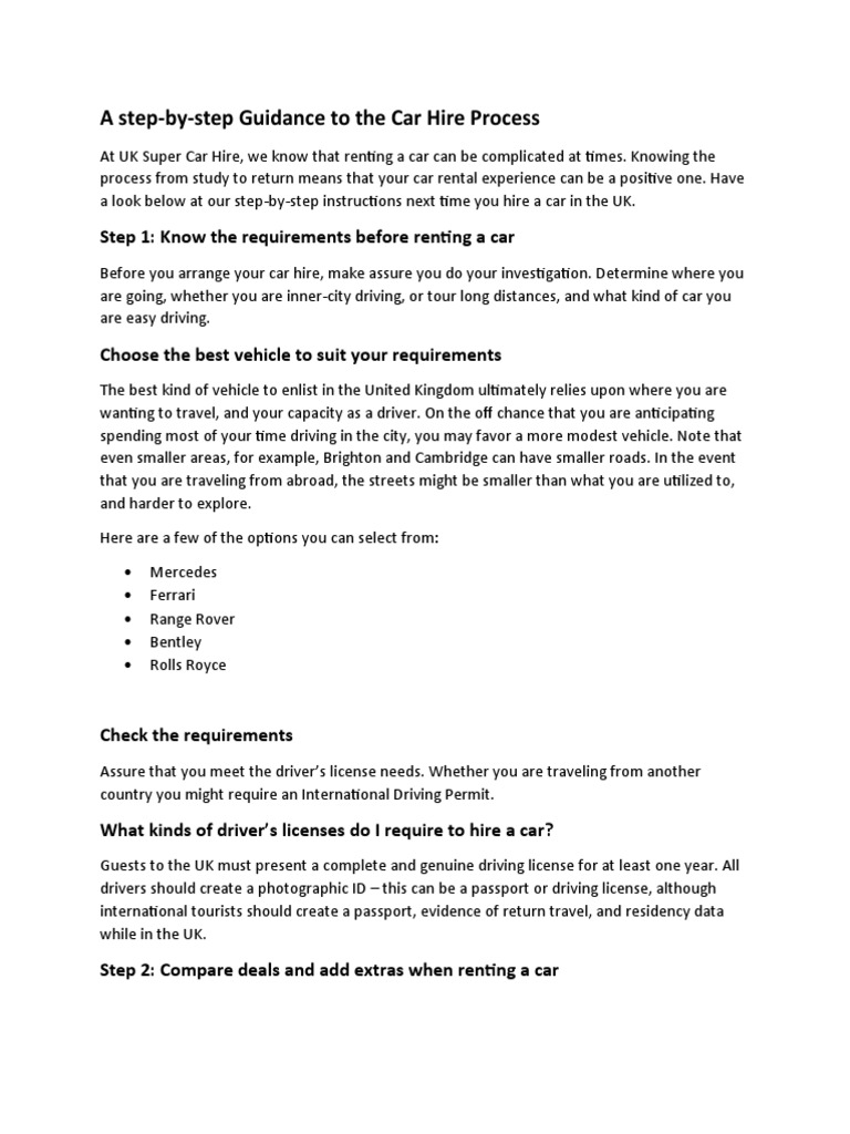 A Step-By-step Guidance To The Car Hire Process | PDF | Car Rental ...