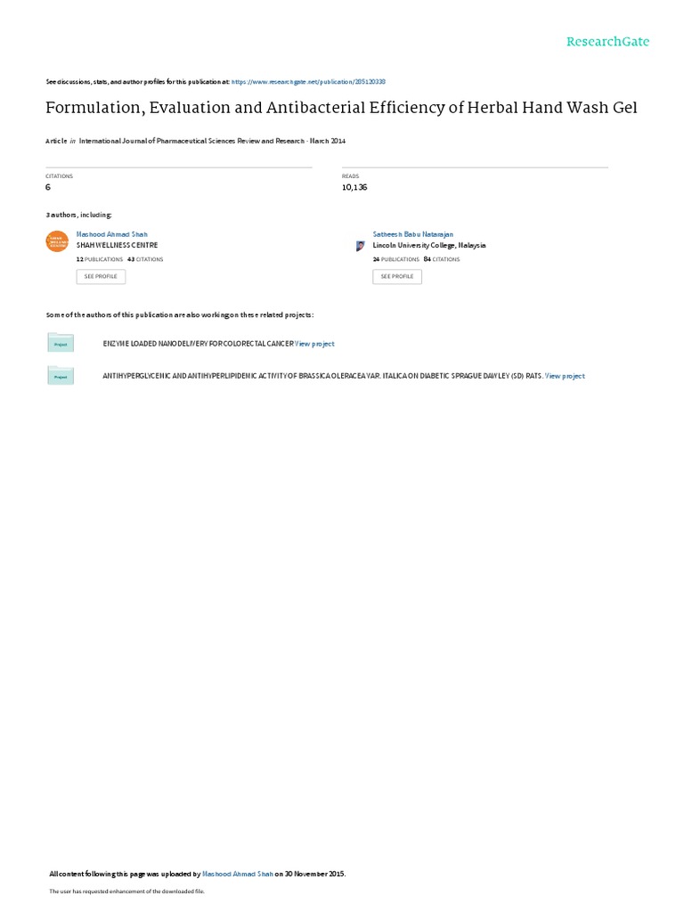 Formulation, Evaluation and Antibacterial Efficiency of Herbal Hand ...
