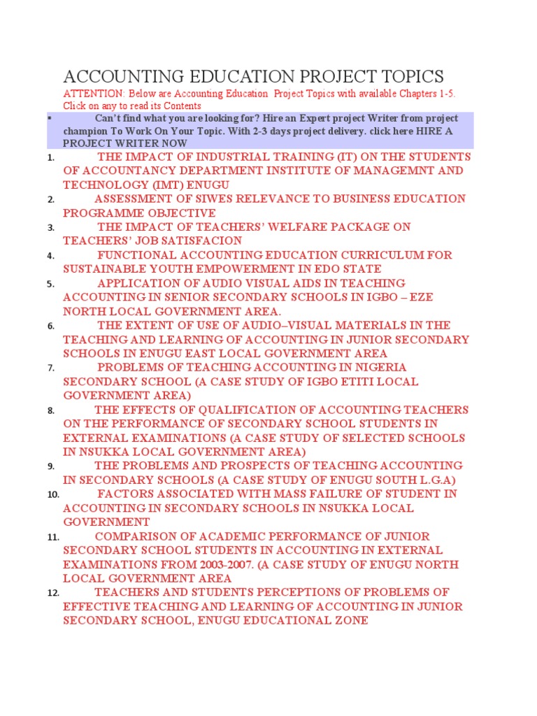 Accounting Education Project Topics | PDF | Schools | Nigeria