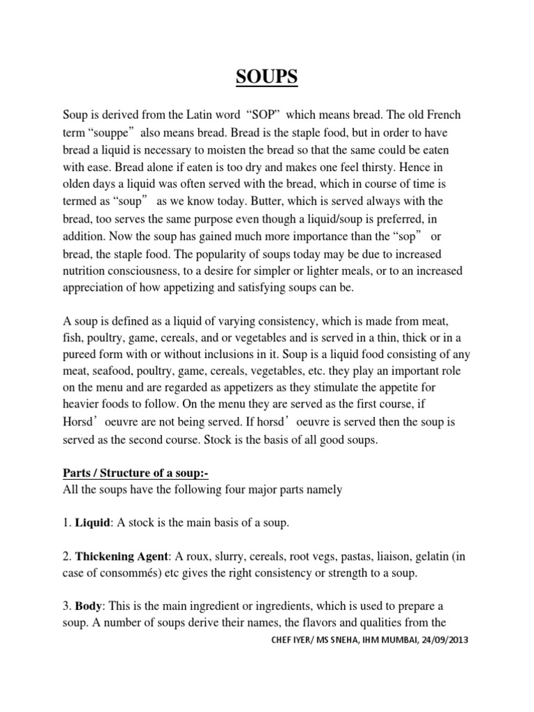 Soups: Parts / Structure of A Soup | PDF | Soup | Shellfish