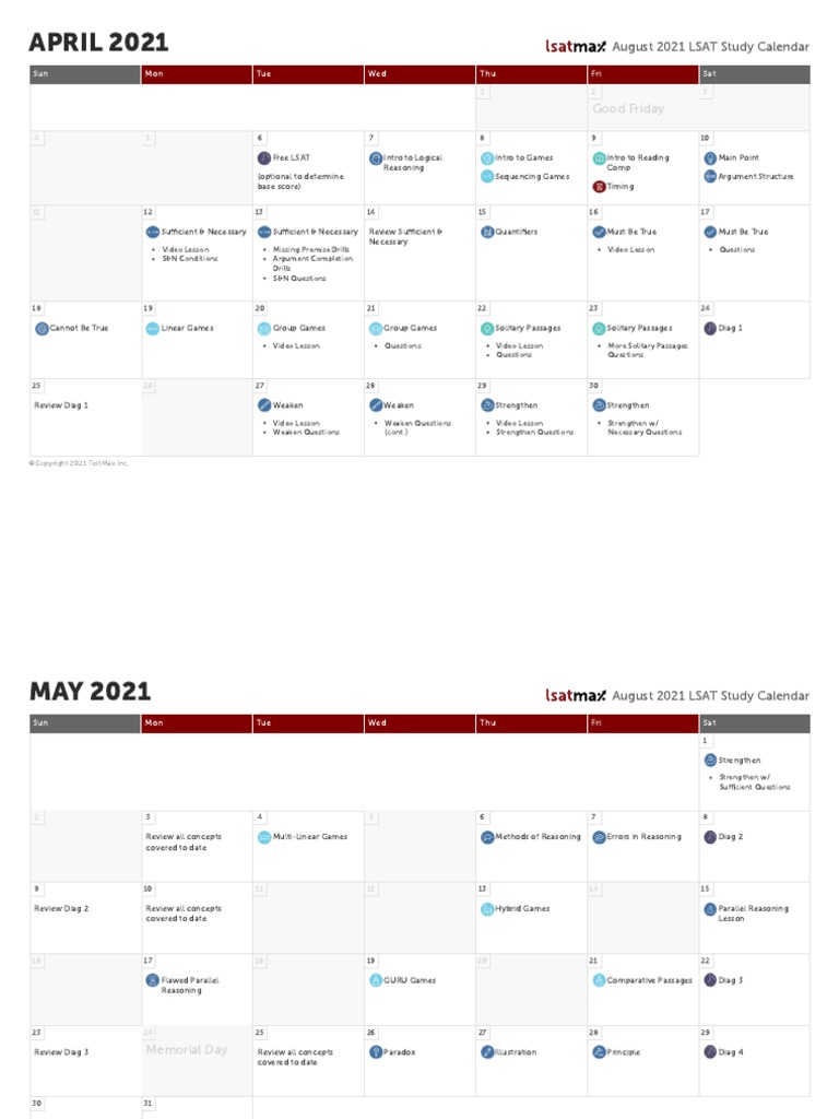 2021-08 - AUG 2021 LSAT Study Calendar | PDF | Metaphilosophy ...