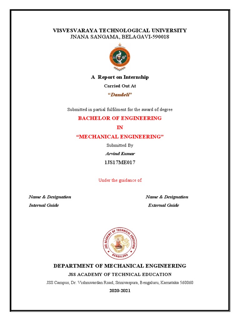 Visvesvaraya Technological University Internship Report | PDF ...