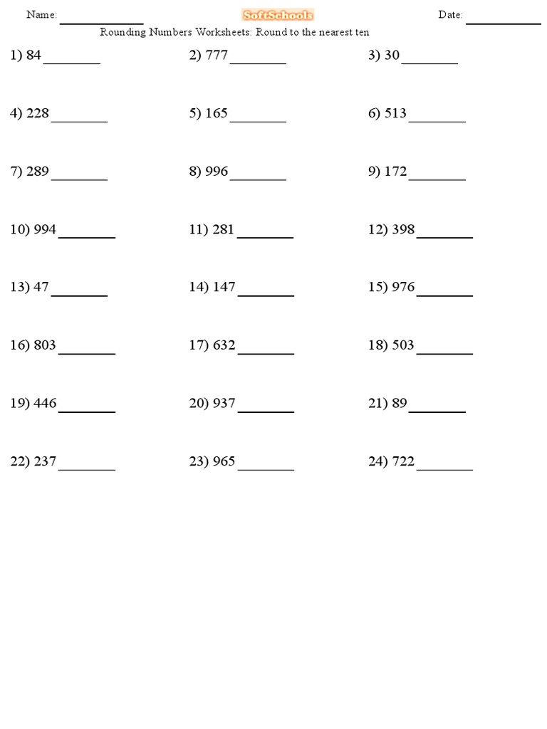 Rounding Numbers Worksheets Round To The Nearest Ten | PDF