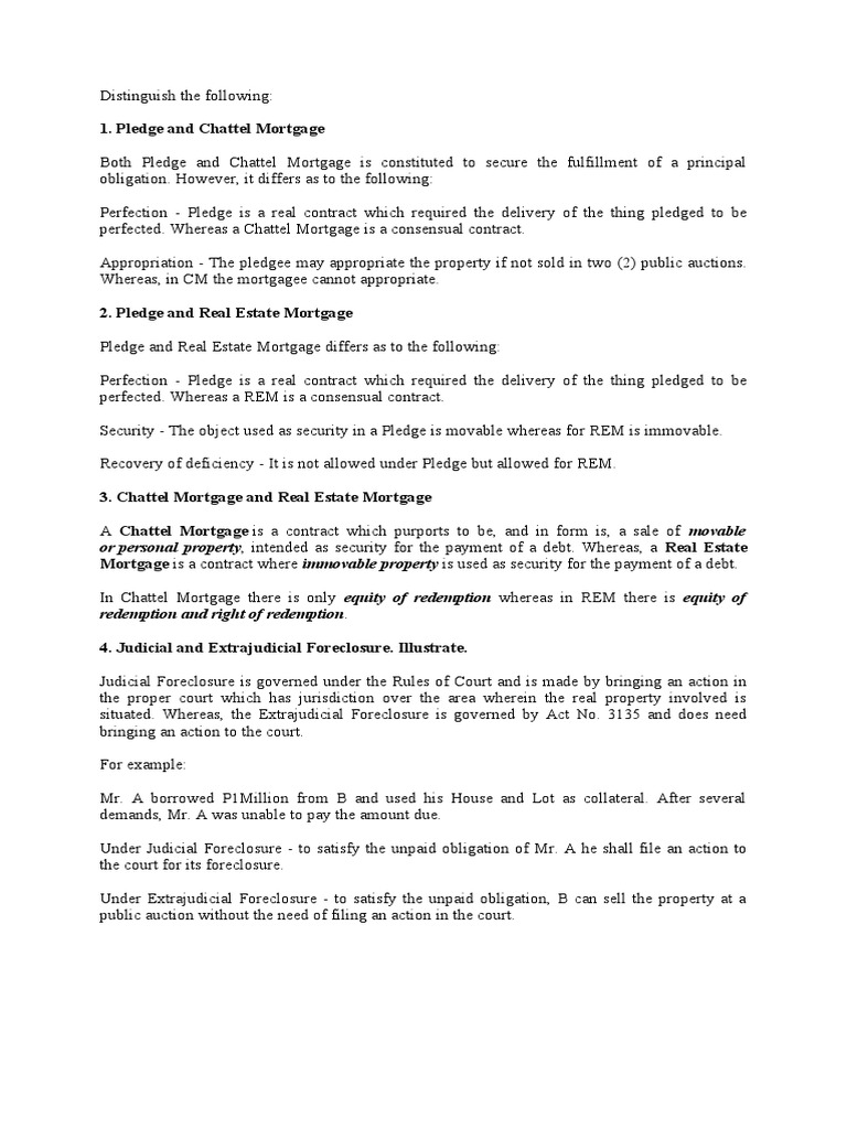 Differences Between Pledge and Mortgage | PDF