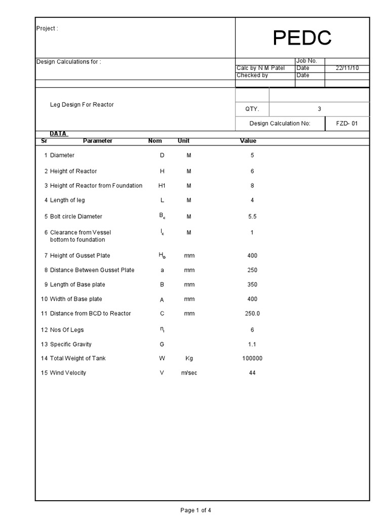 Vertical Tank Leg Support Design Calculations | PDF | Nature