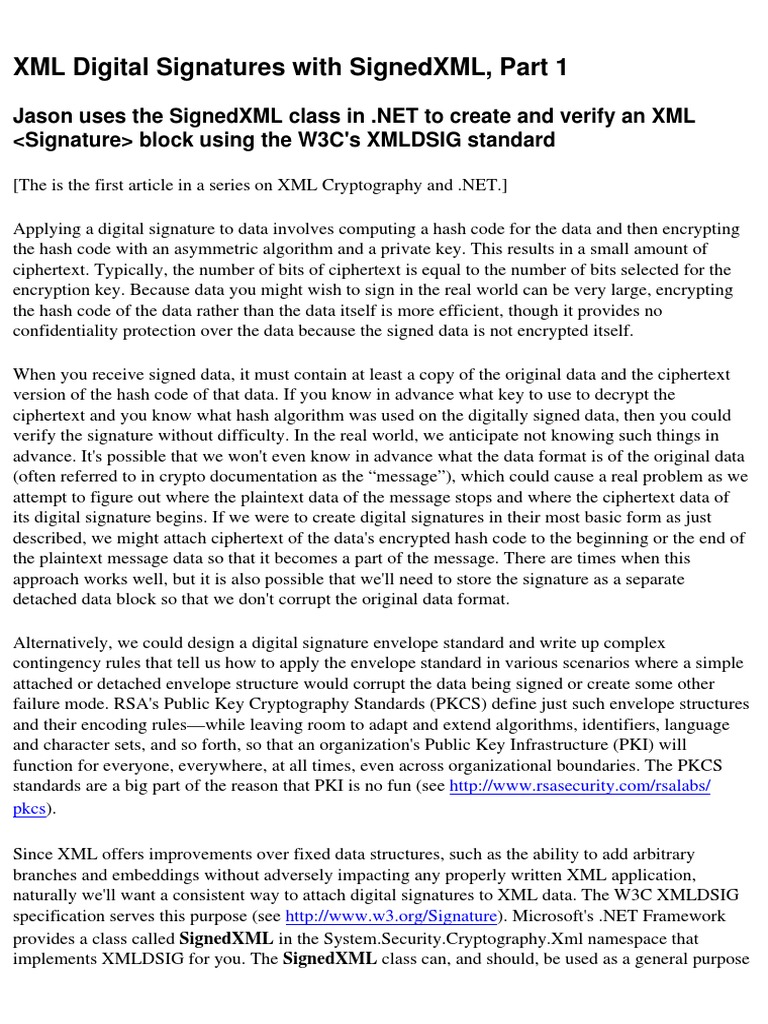 Creating XML Digital Signatures in .NET | PDF | Cryptography | Key ...