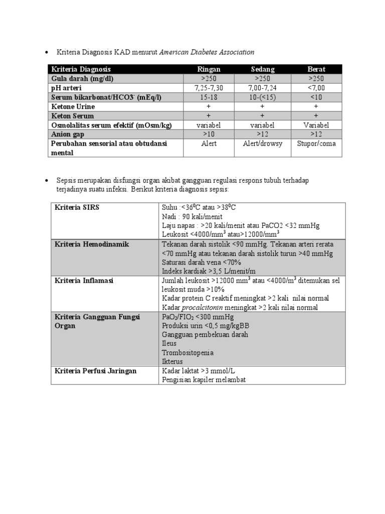 Kriteria Diagnosis KAD Dan Sepsis | PDF