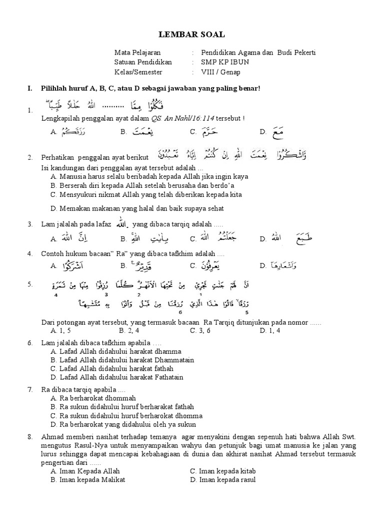 Soal Pat Pai Kelas 8 2021 | PDF | Seni & Disiplin Bahasa | Agama & Spiritualitas