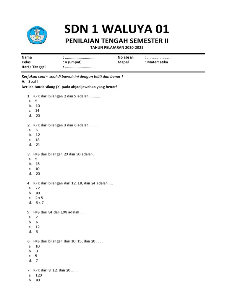 SOAL PTS 2 MATEMATIKA NEW Fix | PDF