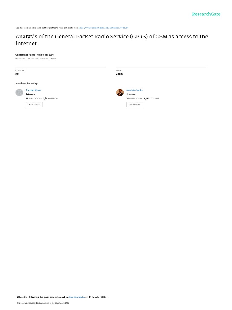 Analysis of The General Packet Radio Service (GPRS) of GSM As Access To The Internet | PDF ...