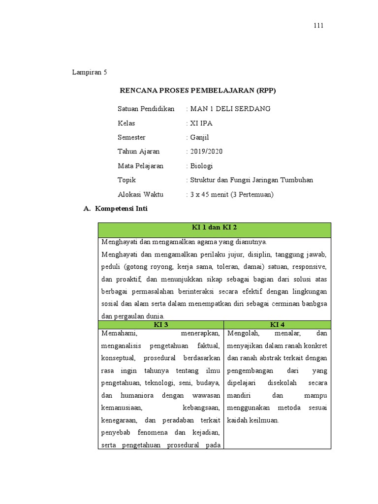 Lampiran 5 RPP Jaringan Tumbuhan (Xi) | PDF