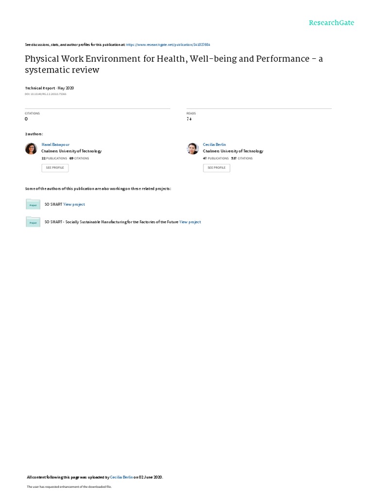 Physical Work Environment For Health Wellbeing and Performence Report ...