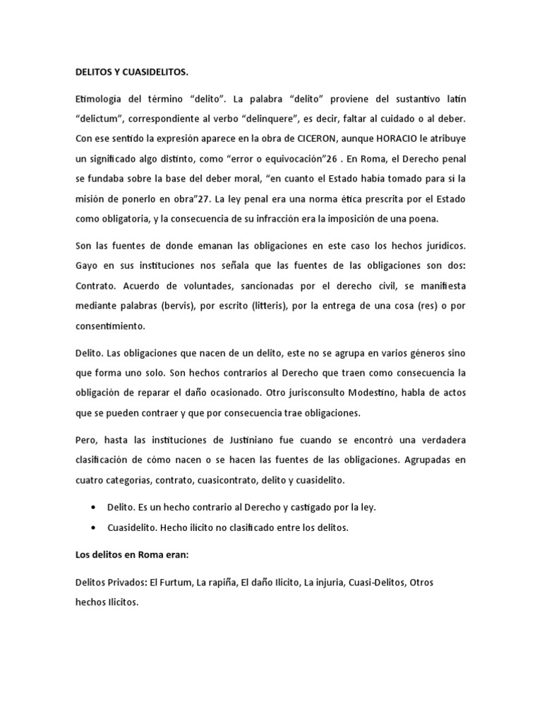 Delitos y cuasidelitos en la antigua Roma: clasificación y tipos | PDF ...