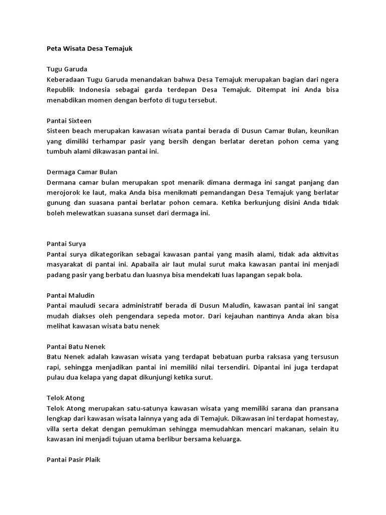 Peta Wisata Desa Temajuk | PDF